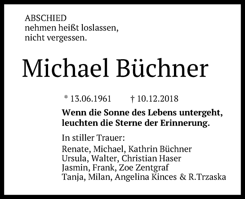 Traueranzeigen von Michael Büchner | trauer.gea.de