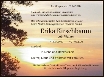 Traueranzeigen von Erika Kirschbaum | trauer.gea.de