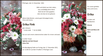 Traueranzeigen von Erika Fink | trauer.gea.de