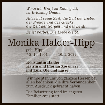 Traueranzeigen von Monika Halder-Hipp | trauer.gea.de