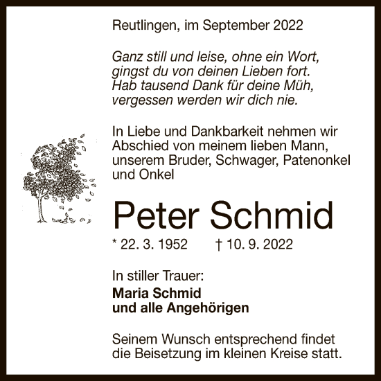 Traueranzeigen von Peter Schmid | trauer.gea.de