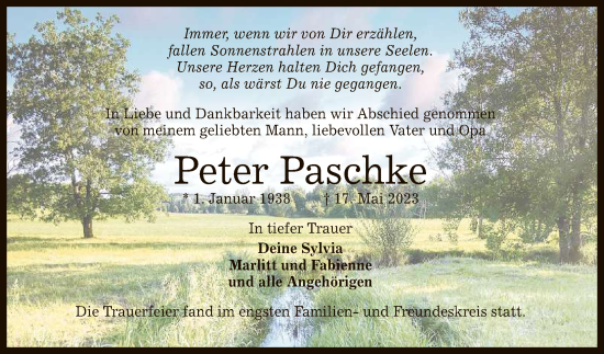 Traueranzeigen von Peter Paschke | trauer.gea.de